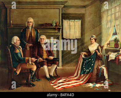 PAINTING OF BETSY ROSS & THE FIRST STARS & STRIPES 1777 BY DUNSMORE ...