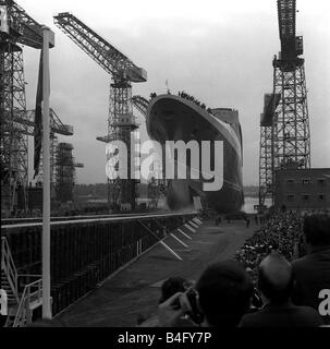 Launch of QE2 ship in the Clyde by Queen Elizabeth 1967 and Prince ...
