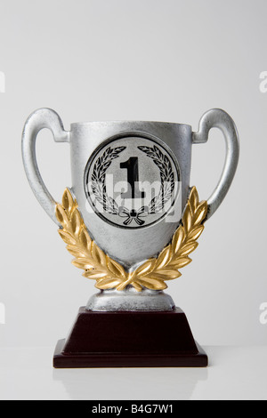Front view of gold cup trophy isolated on white Stock Photo - Alamy