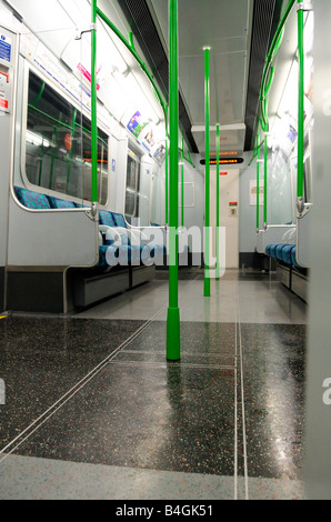 Interior of District Line London underground public transport train ...