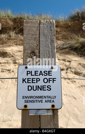 A " Please Keep Off Dunes" sign on the left with beach front houses in ...