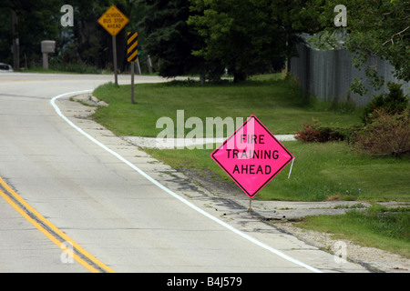 A sign by the Fire Department to notify traffic of fire training ahead ...