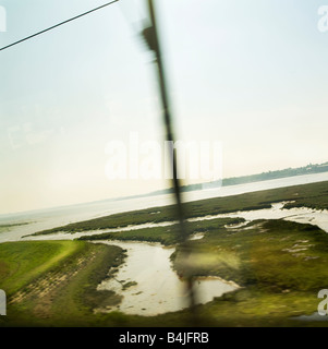 Panoramic Aerial view of the River Stour, the Stonar Lake and the ...