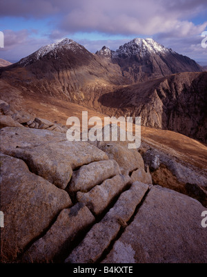 The rocky summit of Blaven (Bla Bheinn) a black Cuillin mountain and ...