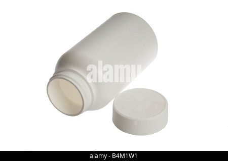 Empty pill bottle open on blue counter Stock Photo: 74319331 - Alamy