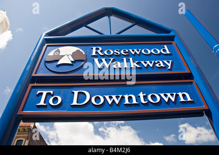 Signs for a pedestrian walkway in downtown Marquette Michigan Stock ...