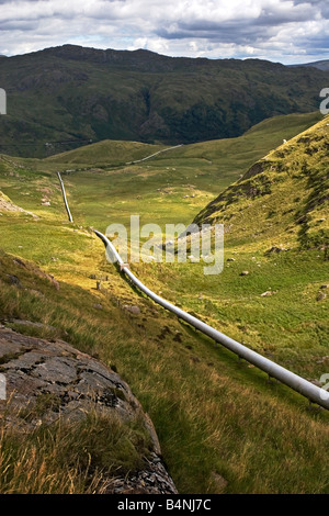 Two km water pipeline (for hydro-electric power) from llyn Llydaw to Cwm Dyli on mount Snowdon ...