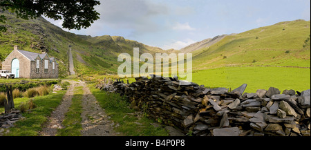 Looking NE up Cwm Croesor valley with turbine house of small scale ...
