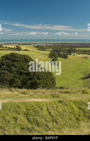 Looking over the South Downs and Worthing Golf Course to Worthing town ...
