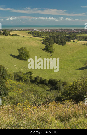 Looking over the South Downs and Worthing Golf Course to Worthing town ...