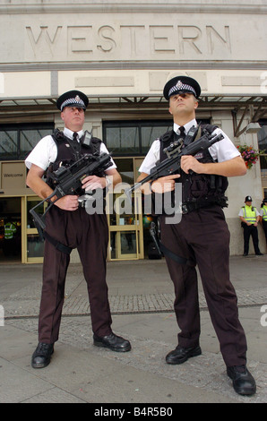 Police officers stand guard at the entrance to the Burgenstock Resort ...
