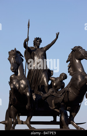 Statue of Boudica near Westminster Pier pulled by horses on a chariot ...
