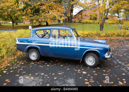 Blue Ford Anglia restored classic British motorcar Stock Photo ...