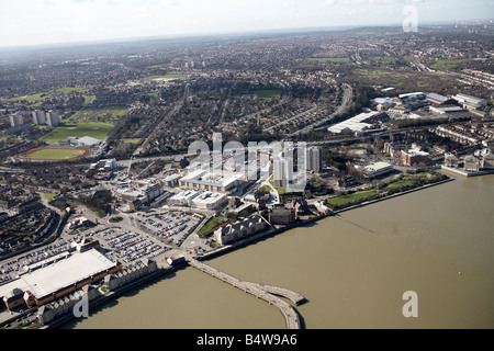 Aerial view south west of Erith suburban housing and shops building ...