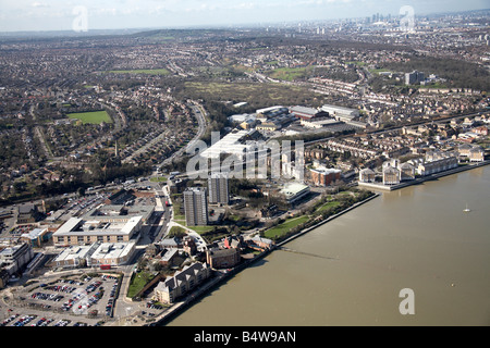 Aerial view south west of Erith suburban housing and shops building ...