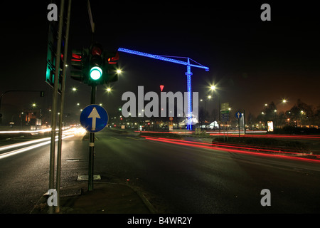 Crossroads, street at night with light streaks, blurred car lights ...