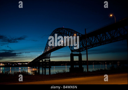 Steel arch bridge over the Miramichi River in New Brunswick Canada on a ...