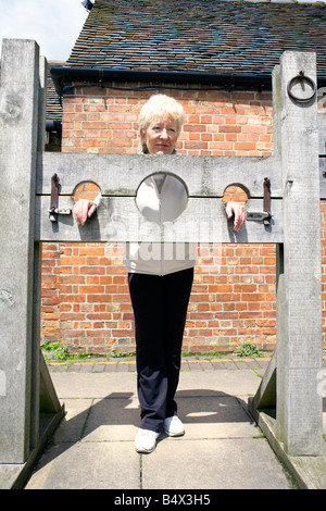 Replica medieval stocks at the Bosworth Battlefield visitor centre ...