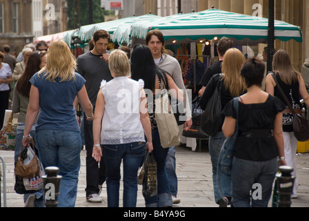 Crowed street, pedestrian zone, market stalls, Bristol, England, UK ...