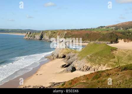 Pobbles Bay, Three Cliffs Bay, The Great Tor and Oxwich bay on the ...