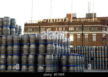 Barrels of beer and the Joshua Tetley brewery, Hunslet, Leeds Stock ...