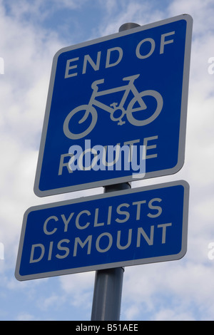 Cycle route sign against blue summer sky in Newquay, Cornwall. Cycling ...