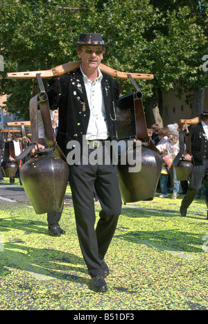 Swiss man in traditional costume during Jodlerfest in Malters, near ...
