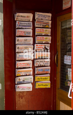 Newspaper rack display outside newsagents shop, Hounslow, London ...