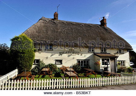 A typical country thatched pub at Hatfield Heath in the Essex Stock ...