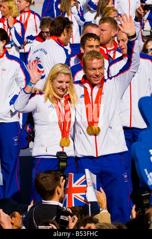 Double Olympic silver medalist, Swimmer Siobhan Haughey (L), receives a ...