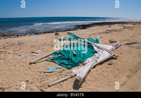 Local Cypriot shade shacks on the beach near Ayia Napa on the ...