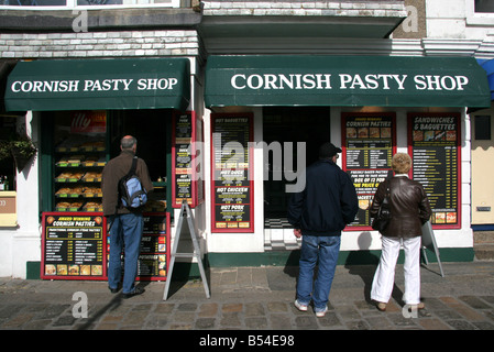 Cornish pasty shop St Ives Cornwall tourist tourism tourists queuing ...