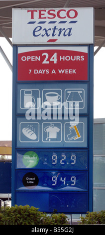 Tesco Extra petrol board Stock Photo - Alamy