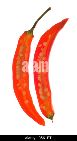 Red chili pepper, sliced open lengthwise, close-up Stock Photo - Alamy