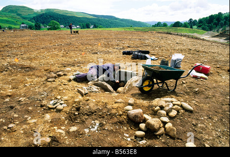 Archaeological excavation. Stone burial cist at Upper Largie timber ...