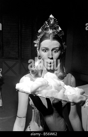 Sara Wade about to have a custard pie thrown at her. January 1970 70 ...