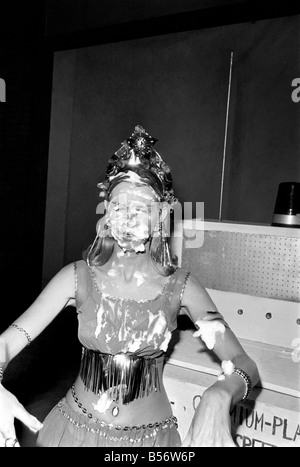 Sara Wade covered in cream after custard pies had been thrown at her ...