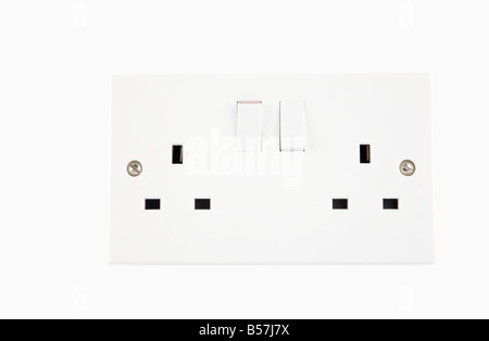 A UK double wall plug socket view of the inside Stock Photo - Alamy