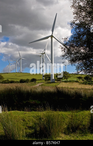 Taff Ely Wind Farm on hillside near Tonyrefail, producing electricity ...