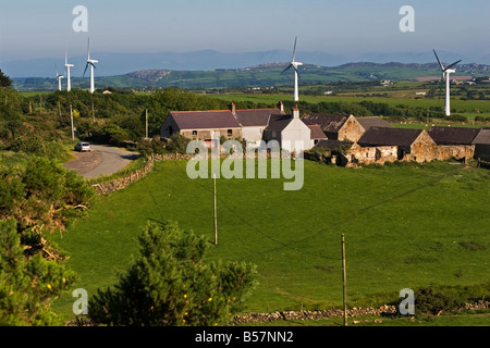 Wind power turbines, Trysglwyn Wind Farm, Anglesey producing ...