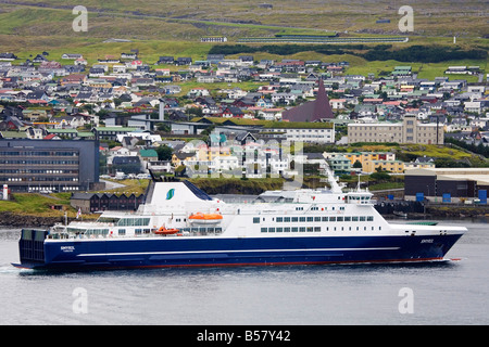 Ferry entering Port of Torshavn, Faroe Islands, Kingdom of Denmark ...