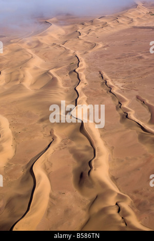 Aerial photography the Namibian coast where the sand dunes meet the ...