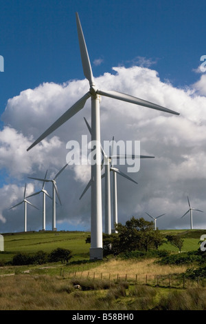 Taff Ely Wind Farm on hillside near Tonyrefail, producing electricity ...
