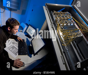Computerised wind farm control room interior with controller showing ...