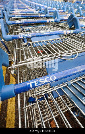 Hundreds of Tesco shopping trolleys stacked and ready for the next ...