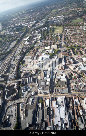 Aerial view of west of Guildford Town Centre River Wey Onslow Street ...
