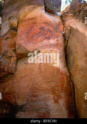 Aboriginal rock art, Aboriginal rock paintings near Cannon Hill, Kakadu National Park, Northern ...
