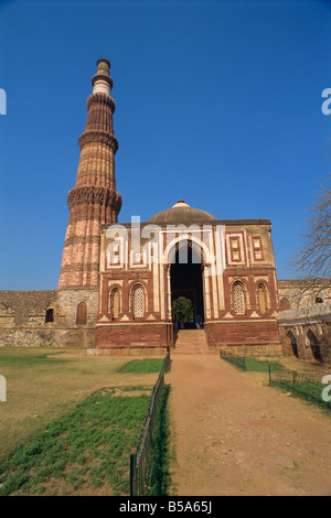 India, Delhi. Qutub Minar, circa 1193, one of earliest known samples of ...
