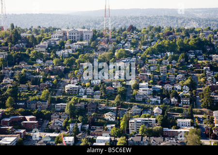 aerial view of Queen Anne neighborhood and downtown Seattle, Washington ...