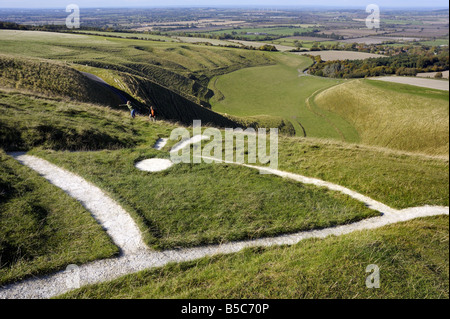 Uffington White Horse prehistoric hill carving UK aerial view Stock ...